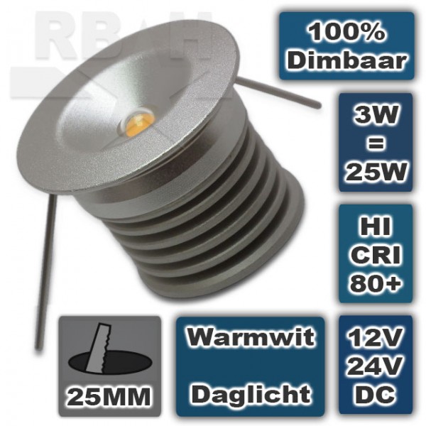Mini led inbouwspot rond 12V 3W dimbaar